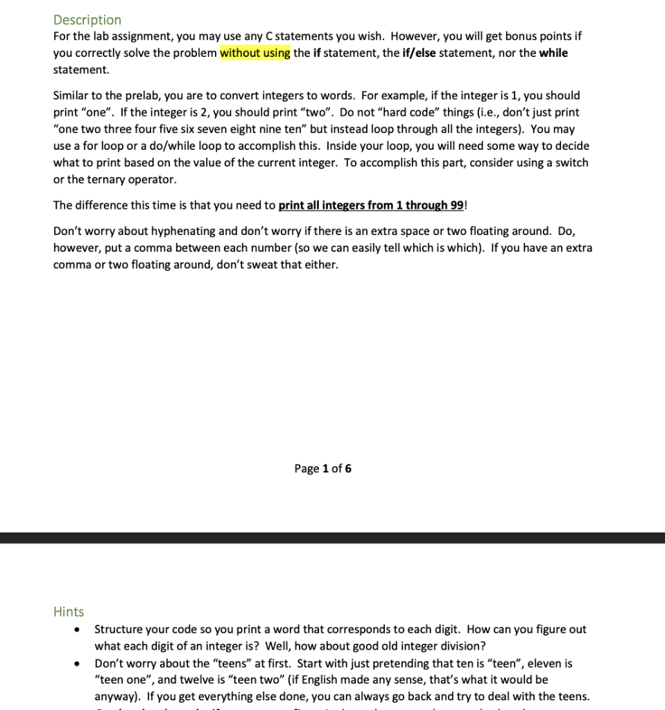 Solved Description For the lab assignment, you may use any C | Chegg.com