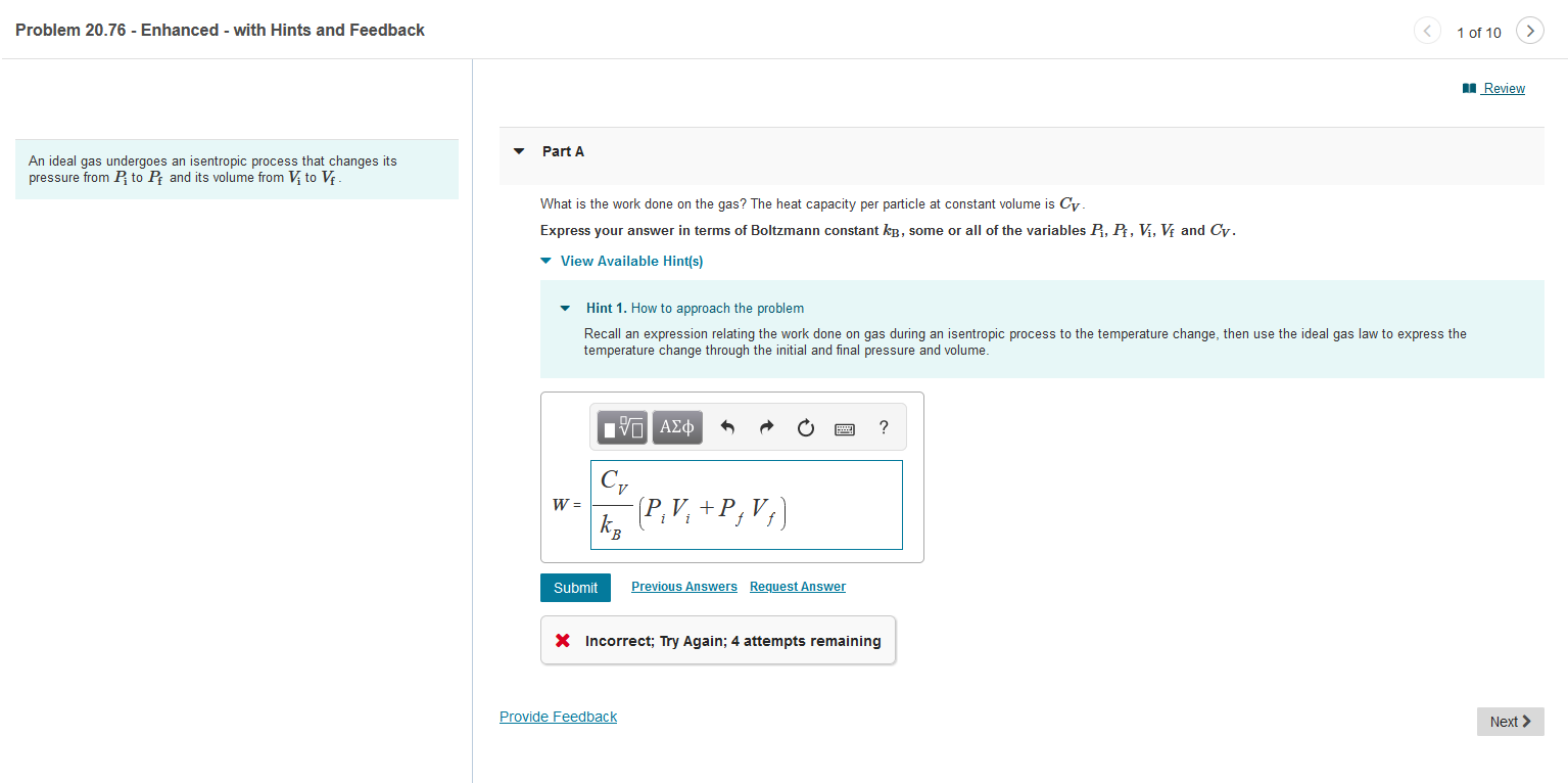 Solved Problem 20.76 - Enhanced - with Hints and Feedback 1 | Chegg.com