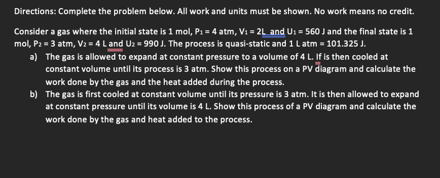 Solved Directions: Complete the problem below. All work and | Chegg.com
