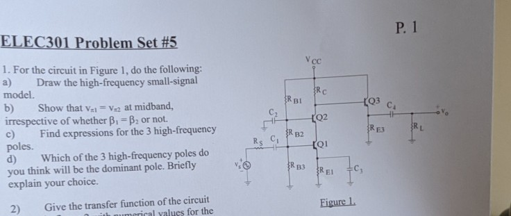 Solved P. 1 ELEC301 Problem Set #5 Voc Rc {RBI (Q2 1. For | Chegg.com