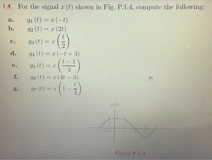 Solved For the signal x (t) shown in Fig. P 1.4, compute the | Chegg.com