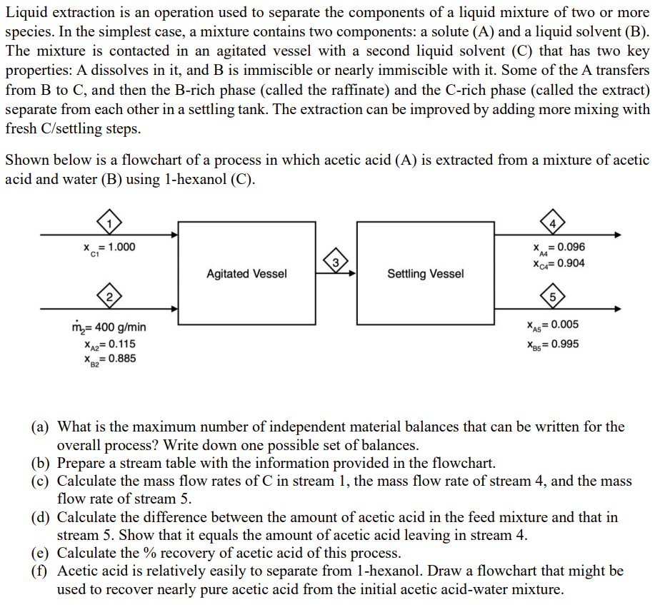 Solved Liquid extraction is an operation used to separate | Chegg.com
