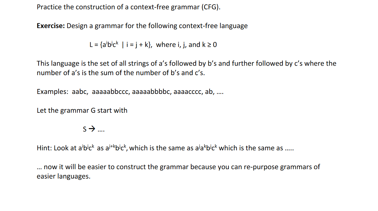 Solved Practice the construction of a context-free grammar | Chegg.com