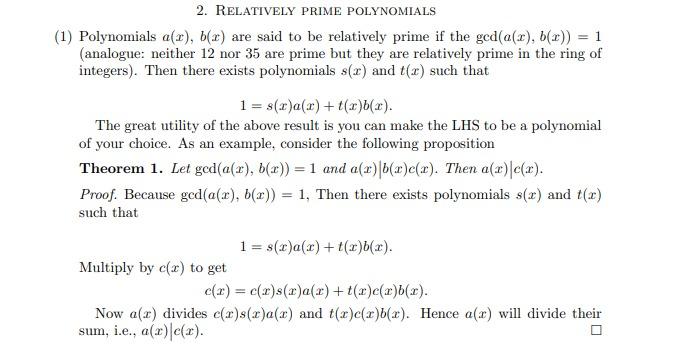 Polynomials a(x),b(x) are said to be relatively prime | Chegg.com