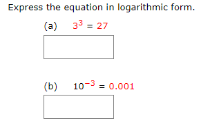 Solved Express the equation in logarithmic form. (a) 33 27 | Chegg.com