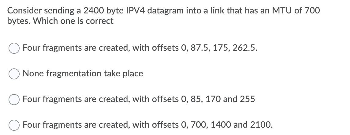 Solved Consider sending a 2400 byte IPV4 datagram into a | Chegg.com