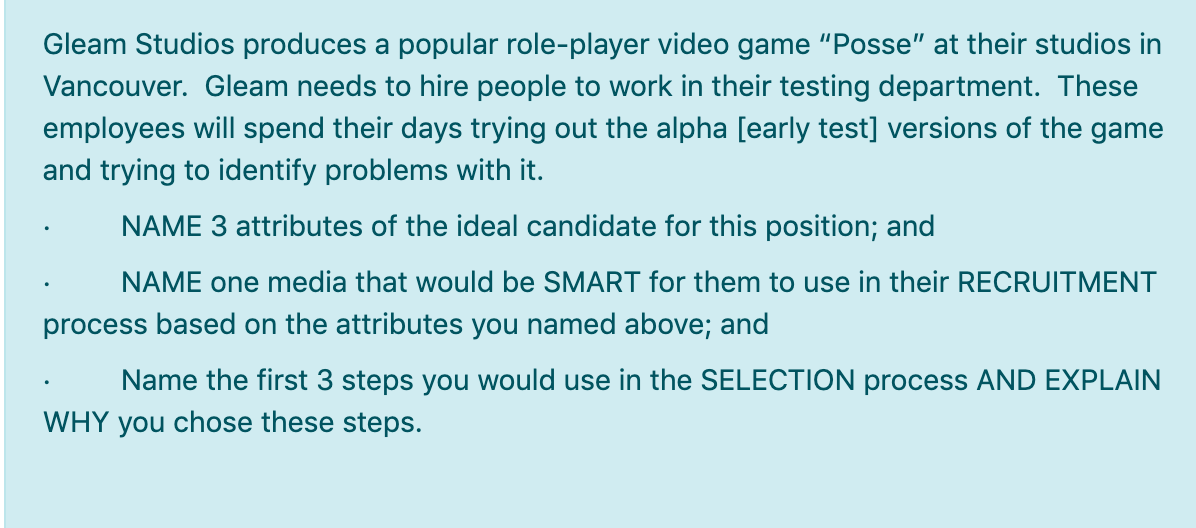 Solved Gleam Studios produces a popular role-player video | Chegg.com