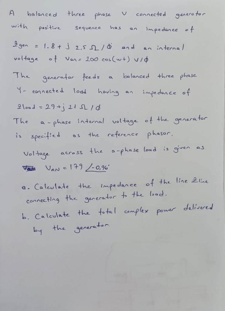 Solved balanced three phose connected with generator | Chegg.com