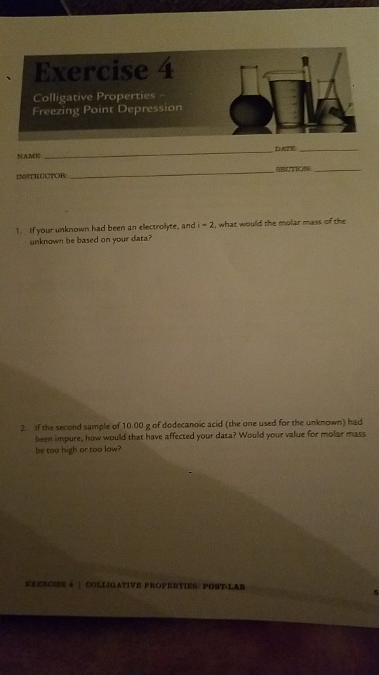 Solved DATA: Part i: Freezing Point of Pure Solvent Mass of | Chegg.com