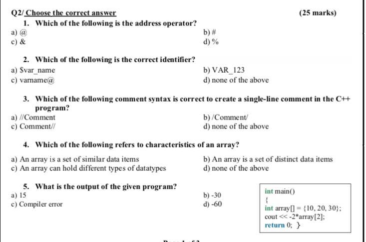 Solved (25 marks) Q2/ Choose the correct answer 1. Which of | Chegg.com
