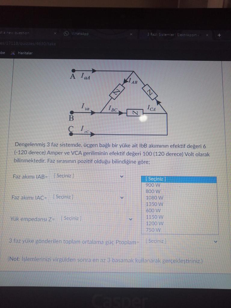 Solved Dengelenmiş 3 faz sistemde, üçgen bağlı bir yüke ait | Chegg.com