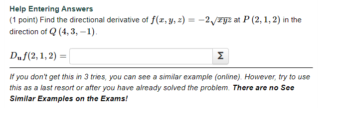Solved Help Entering Answers (1 point) Find the directional | Chegg.com