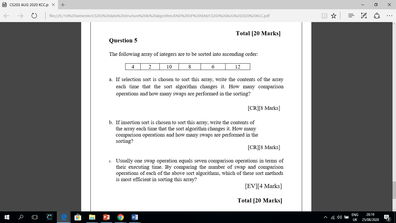 Solved PDF CS203 AUG 2020 KCC. X + x : | Chegg.com