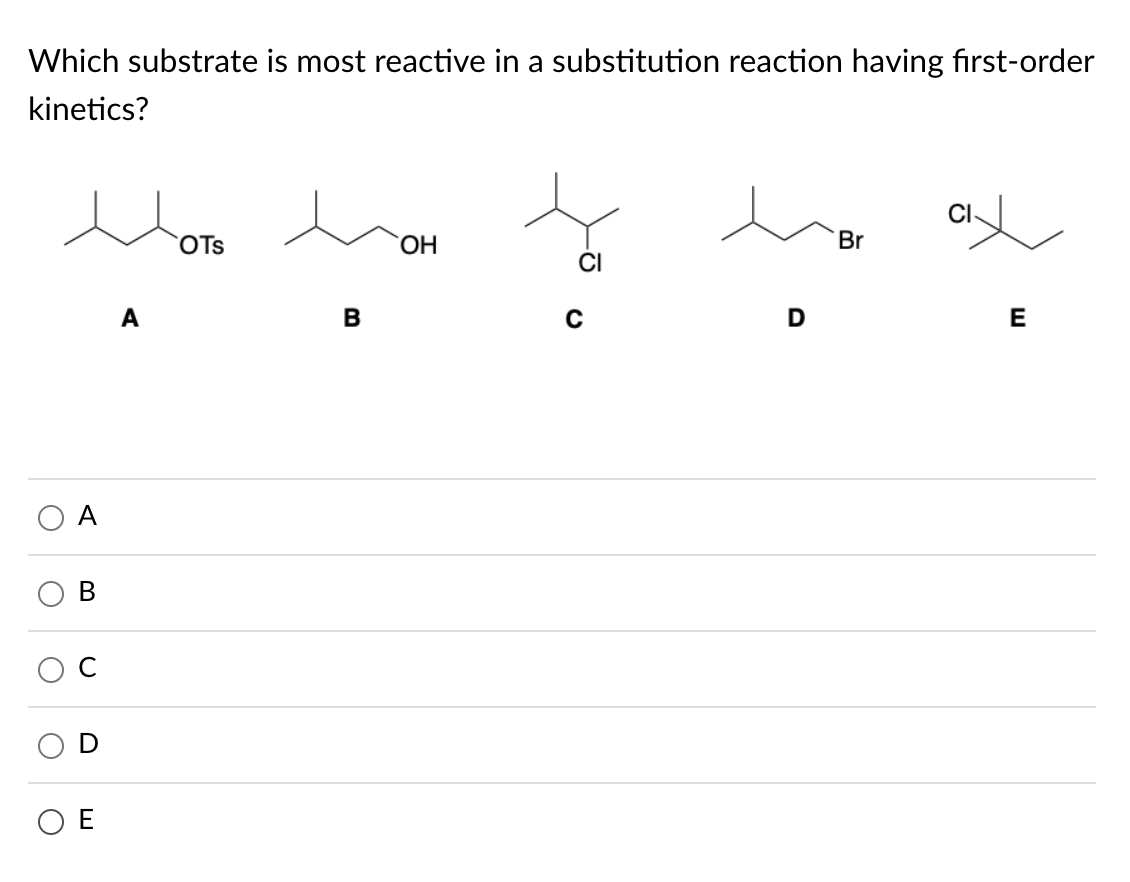 Solved Which substrate is most reactive in a substitution | Chegg.com