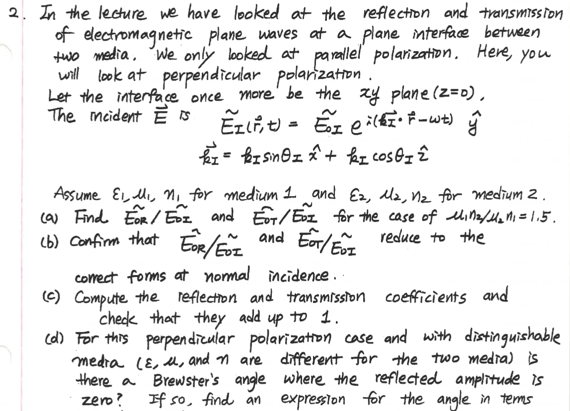 Solved 2. In the lecture we have looked at the reflection | Chegg.com