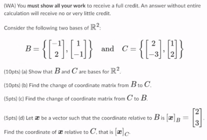 Solved (WA) You must show all your work to receive a full | Chegg.com
