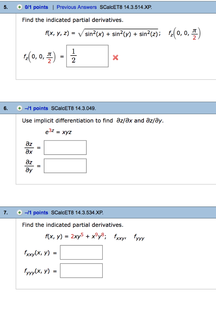 Solved 5. 0/1 points | Previous Answers SCalcET8 14.3.514.XP | Chegg.com