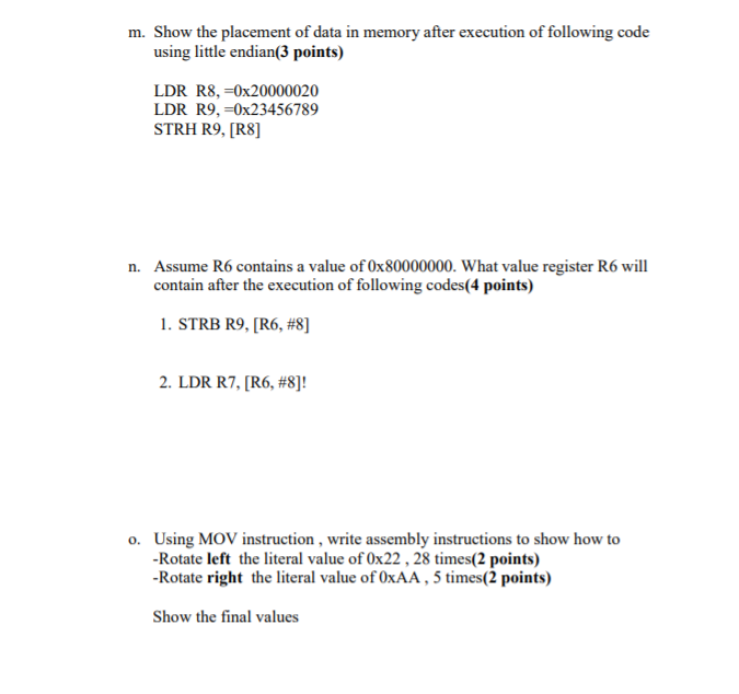 Solved m. Show the placement of data in memory after | Chegg.com