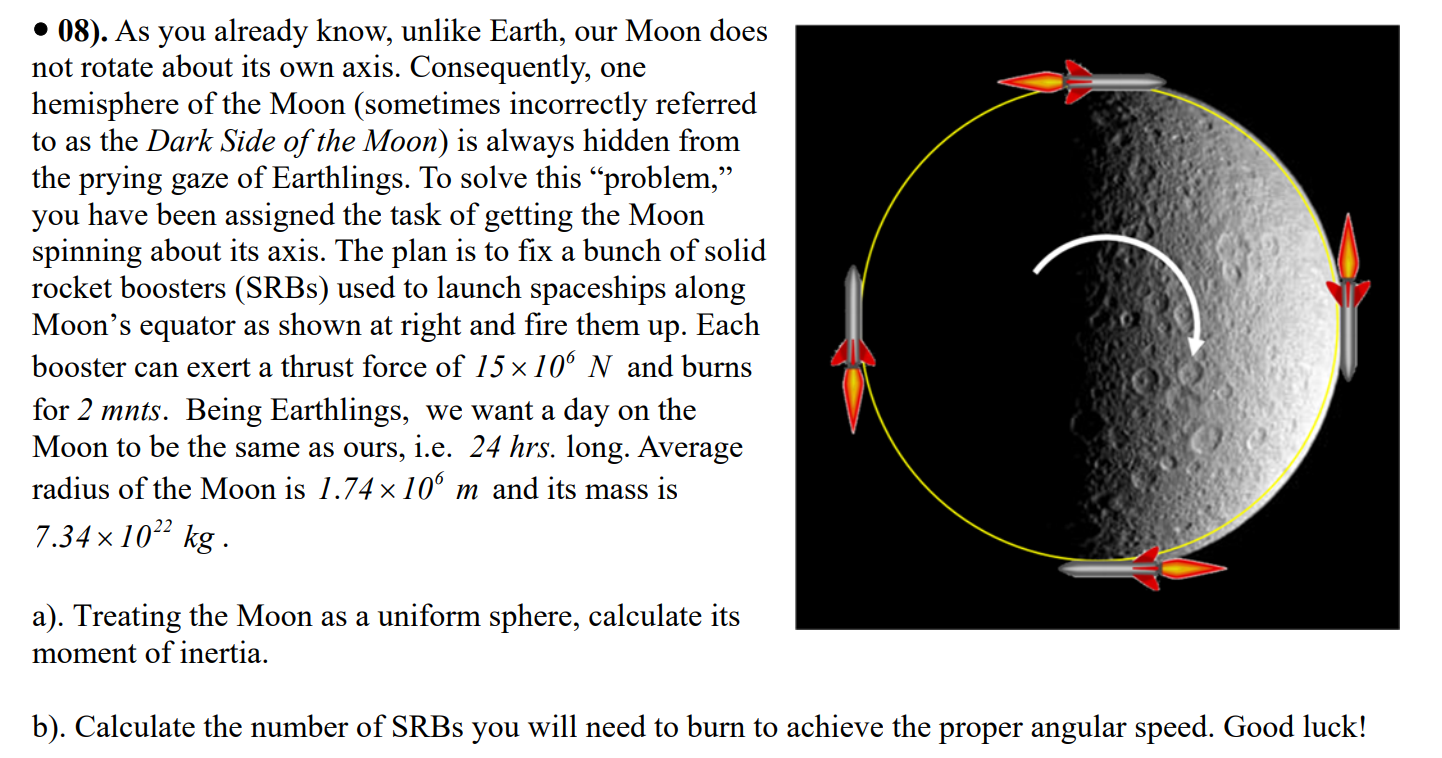 Solved • 08). As you already know, unlike Earth, our Moon | Chegg.com