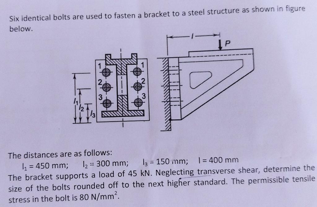 Solved Six identical bolts are used to fasten a bracket to a | Chegg.com