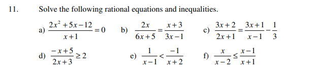 Solved 11. Solve the following rational equations and | Chegg.com
