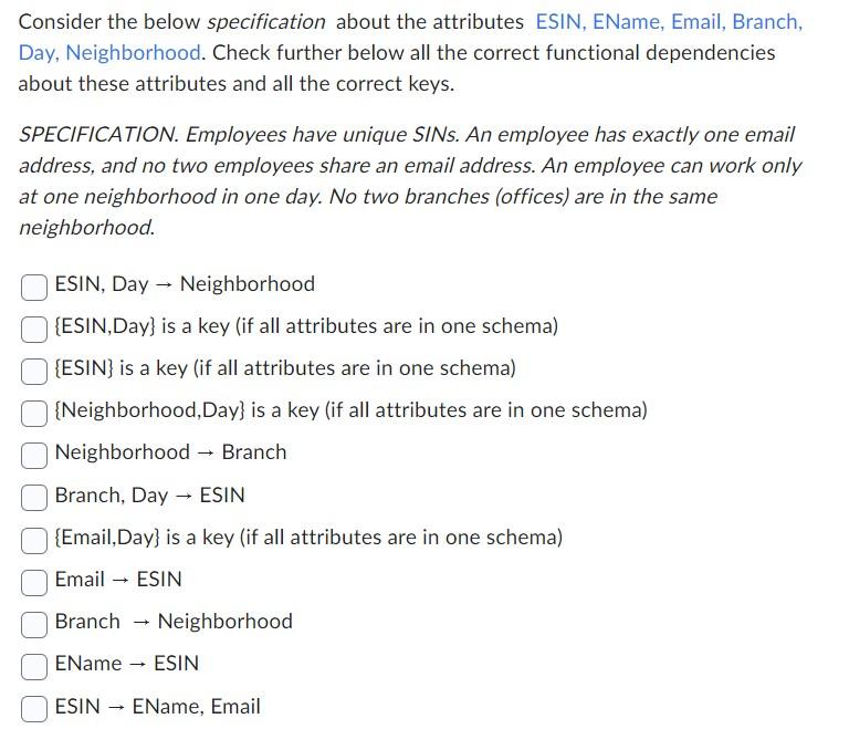 Solved Consider the below specification about the attributes | Chegg.com