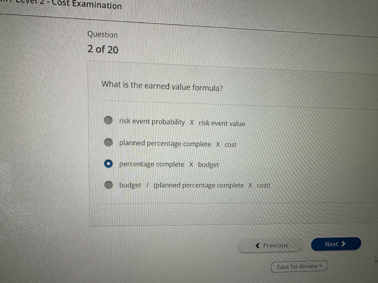 Solved What is the earned value formula? risk event | Chegg.com