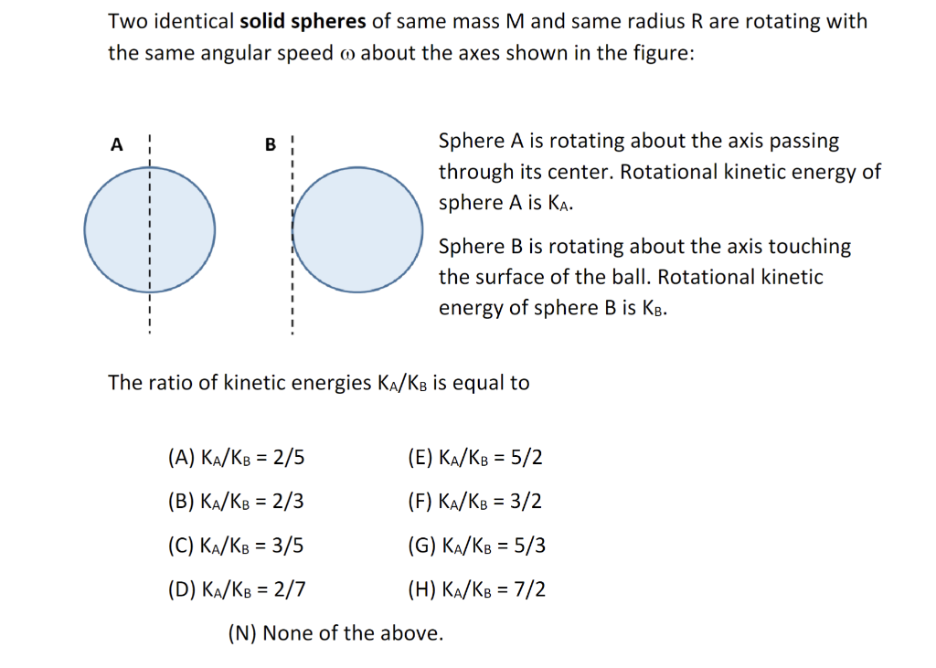 Solved Two identical solid spheres of same mass M and same | Chegg.com