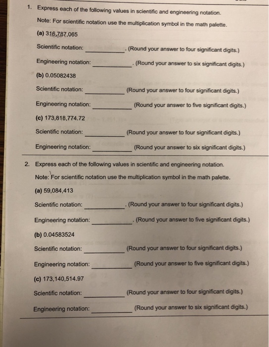 Solved 1. Express each of the following values in scientific | Chegg.com