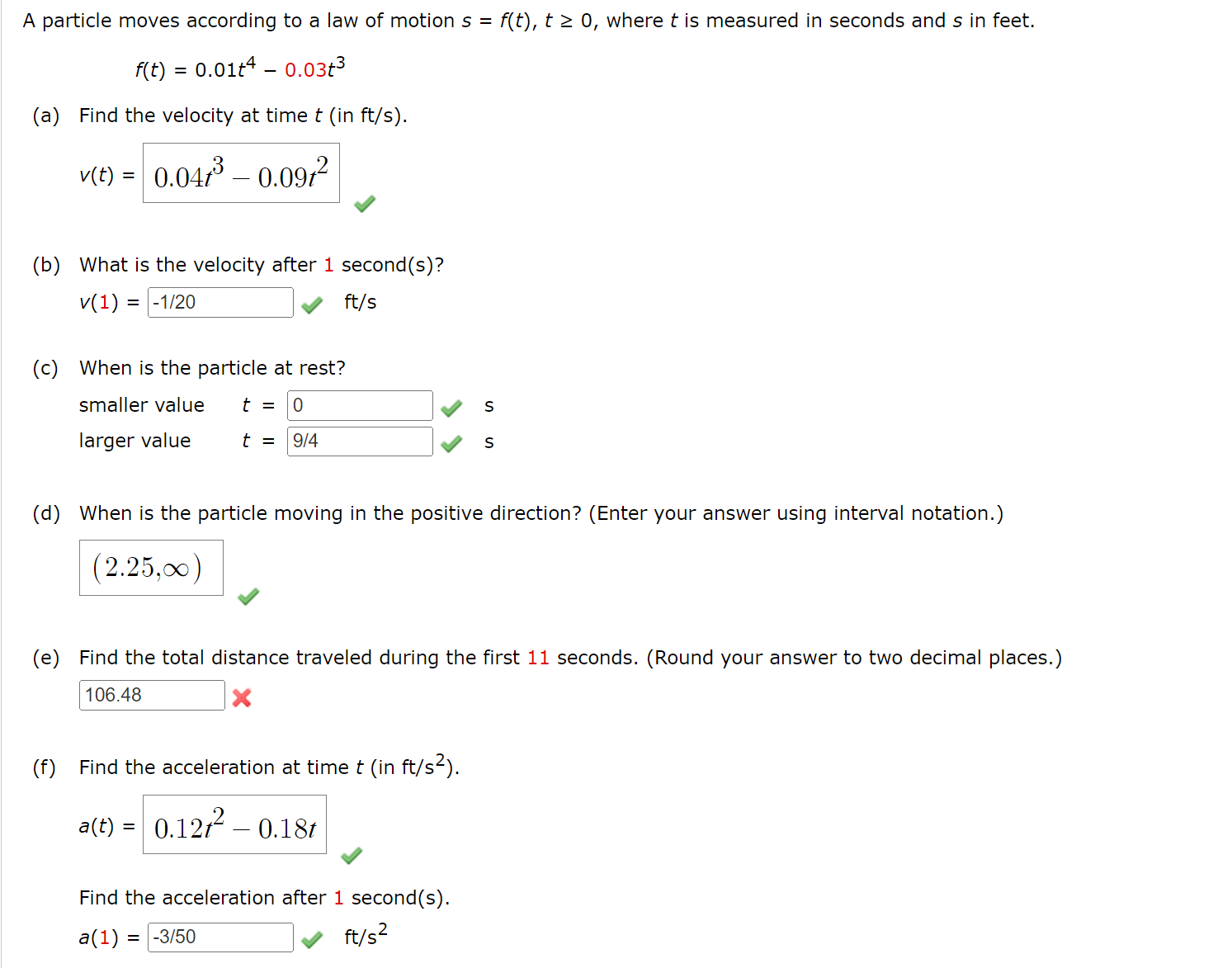 Solved A particle moves according to a law of motion | Chegg.com
