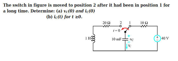 Solved The switch in figure is moved to position 2 after it | Chegg.com