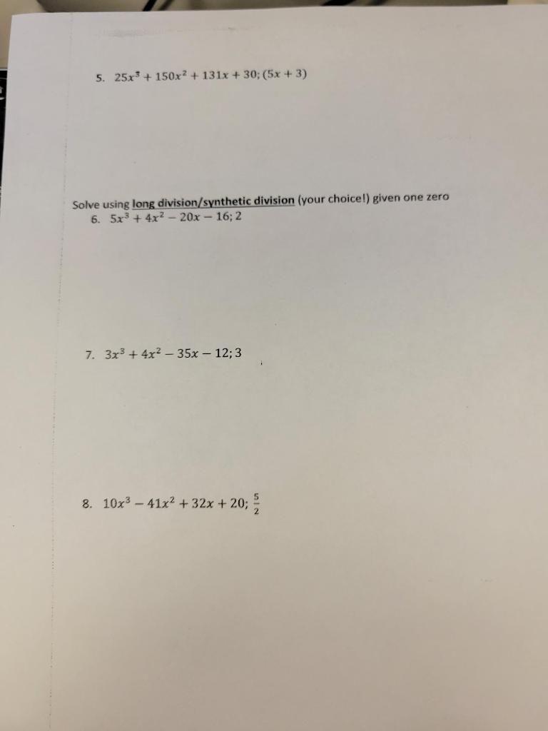 Solved Algebra 2 Name 5.5 Review Divide using long division | Chegg.com