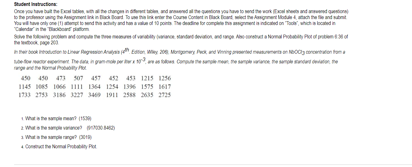 Solved Student Instructions: Once you have built the Excel | Chegg.com