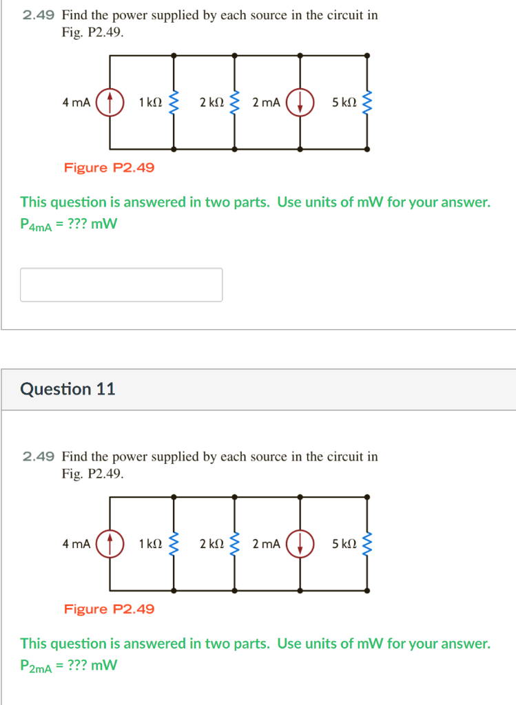 Solved 2.49 Find the power supplied by each source in the | Chegg.com