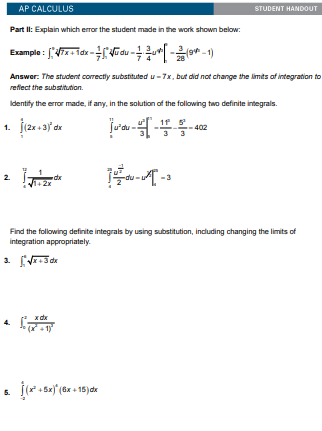 Solved AP CALCULUS STUDENT HANDOUT Part II: Explain which | Chegg.com
