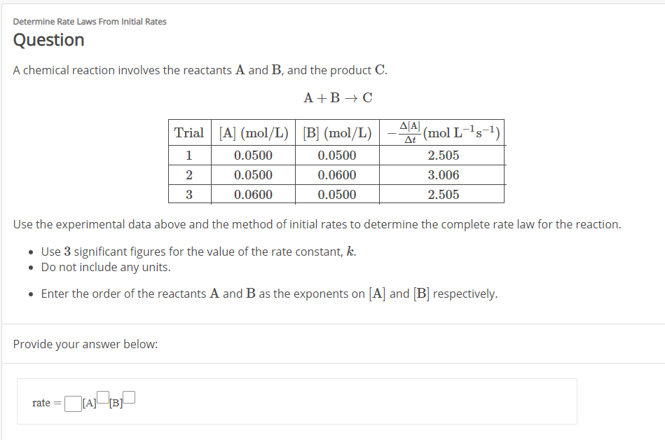 Solved A chemical reaction involves the reactants A and B, | Chegg.com