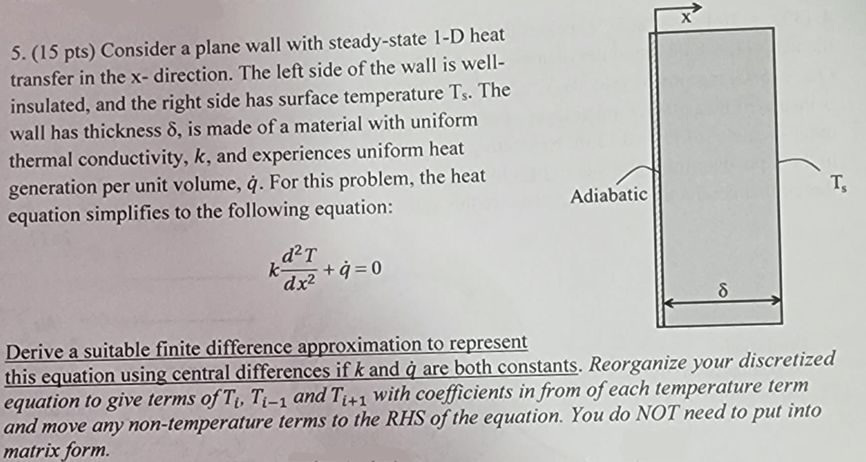 Solved 5. (15 pts) Consider a plane wall with steady-state | Chegg.com