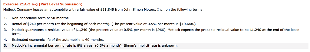 Solved Exercise 21A-3 a-g (Part Level Submission) Metlock | Chegg.com