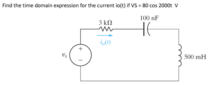 Solved Find the time domain expression for the current io(t) | Chegg.com
