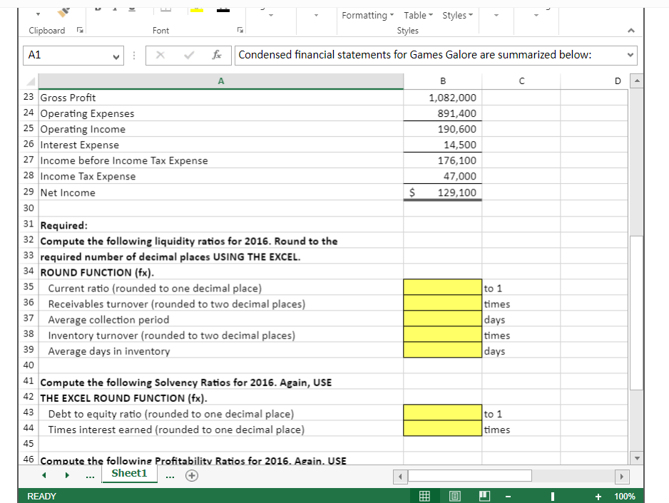 Solved XB 日 Calculate Select Ratios - Excel ? x FILE HOME | Chegg.com