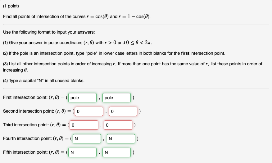Solved (1 point) Find all points of intersection of the | Chegg.com