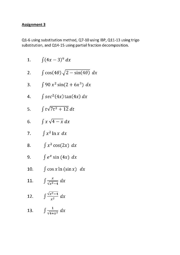 Solved Assignment 3 Q1-6 using substitution method, Q7-10 | Chegg.com