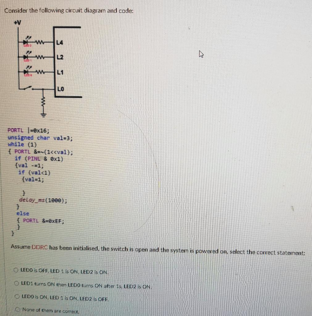 Solved Consider the following circuit diagram and code: +V w | Chegg.com