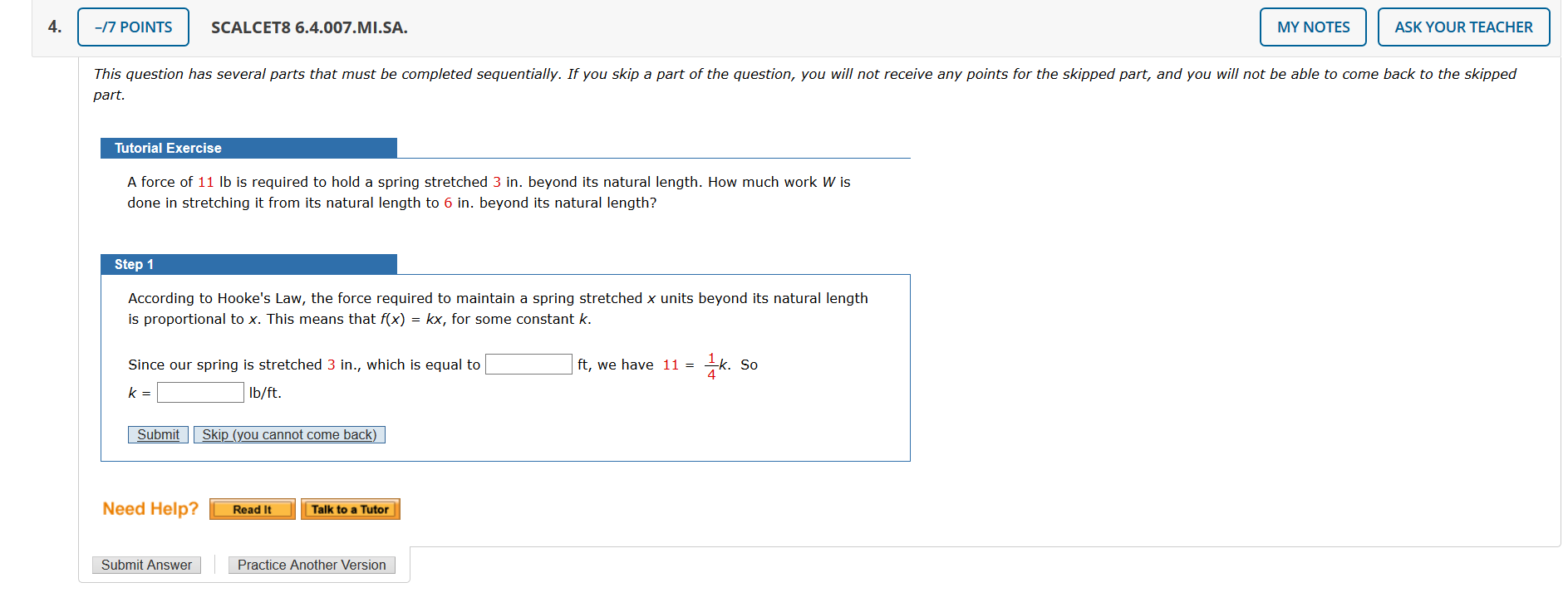Solved A force of 11 lb is required to hold a spring | Chegg.com