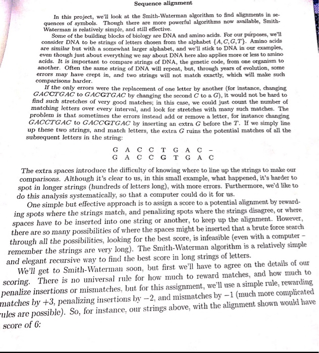 Solved Sequence alignment In this project, we' look at the | Chegg.com