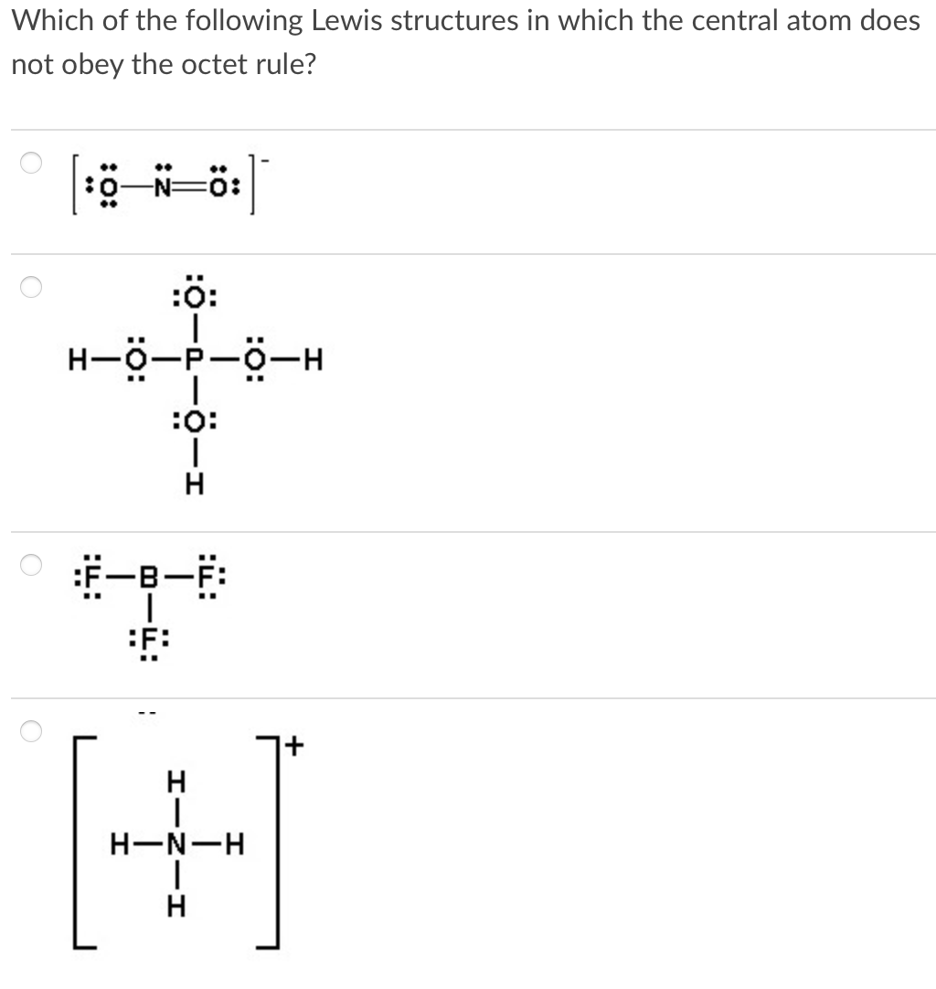 Solved Which of the following Lewis structures in which the | Chegg.com