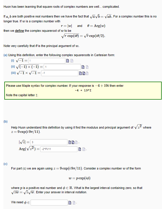 Huon has been learning that square roots of complex | Chegg.com