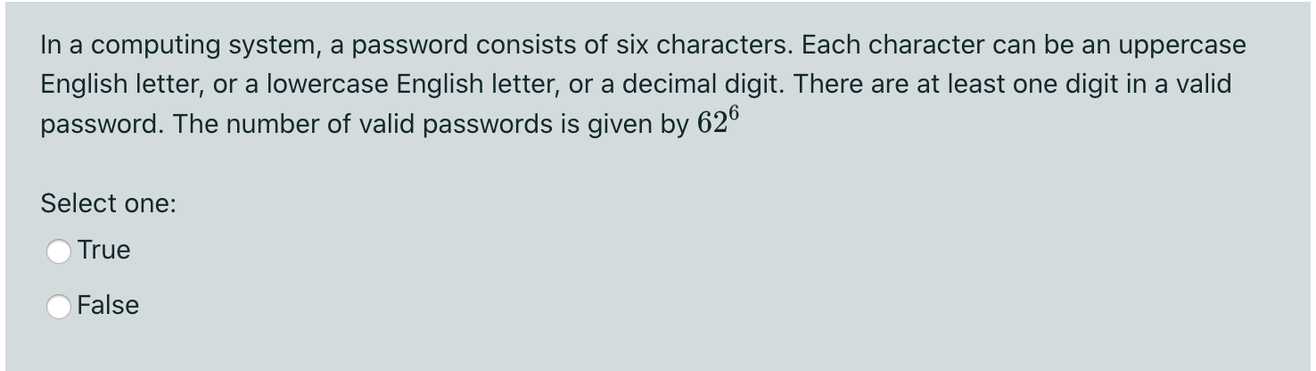 Solved In a computing system, a password consists of six | Chegg.com