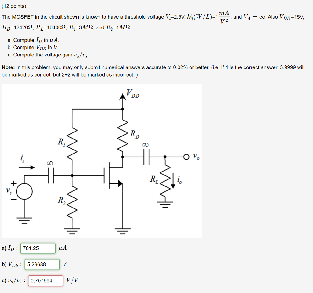Solved 12 Points The Mosfet In The Circuit Shown Is Known