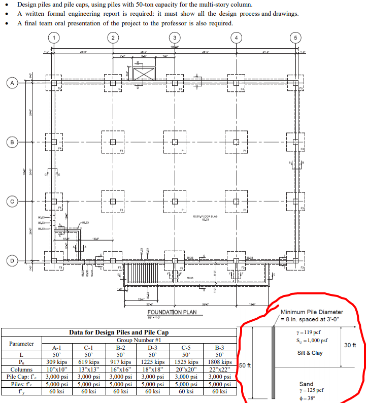 Design piles and pile caps, using piles with 50-ton | Chegg.com